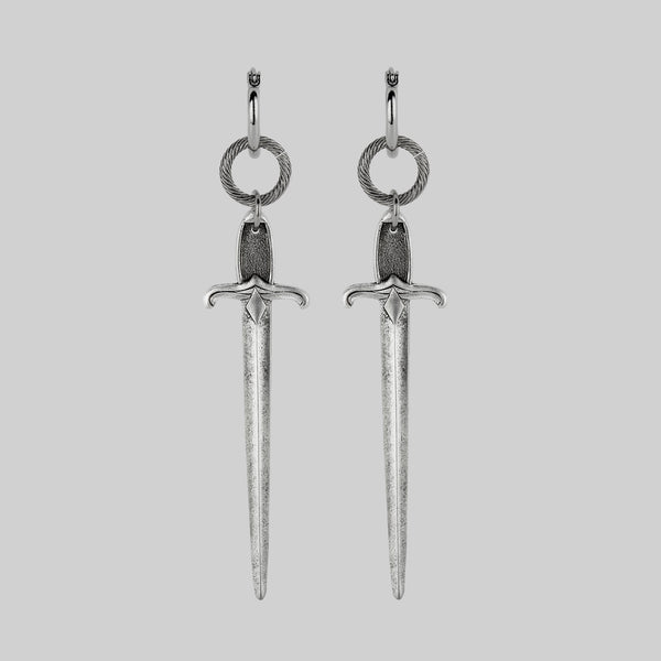 DEMISE. Sword Drop Hoop Earrings - Silver – REGALROSE