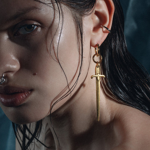 DEMISE. Sword Drop Hoop Earrings - Gold – REGALROSE