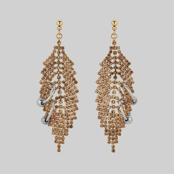 DOWNFALL. Pierced Dazzle Chain Chandelier Earrings - Gold – REGALROSE