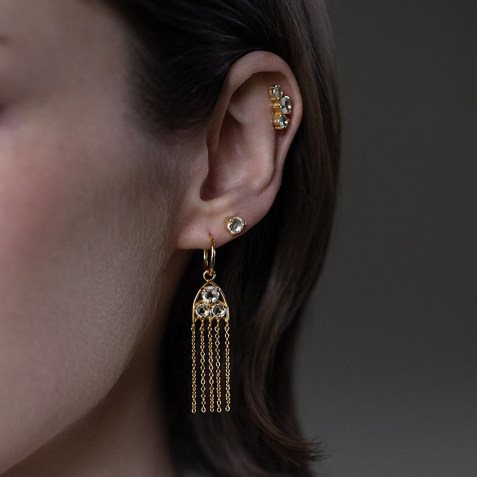 REVERENT. Gothic Window Glass Drop Earrings - Gold