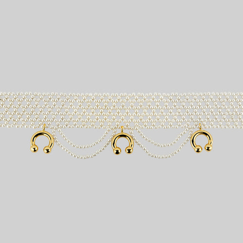 VALOUR. Double Chain Pearl Drop Choker - Gold – REGALROSE