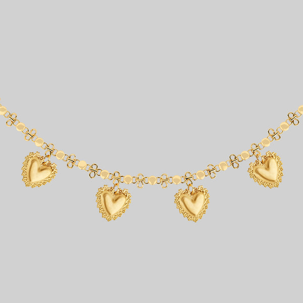 ROYAL FLUSH. Floral Heart Charm Collar - Gold – REGALROSE