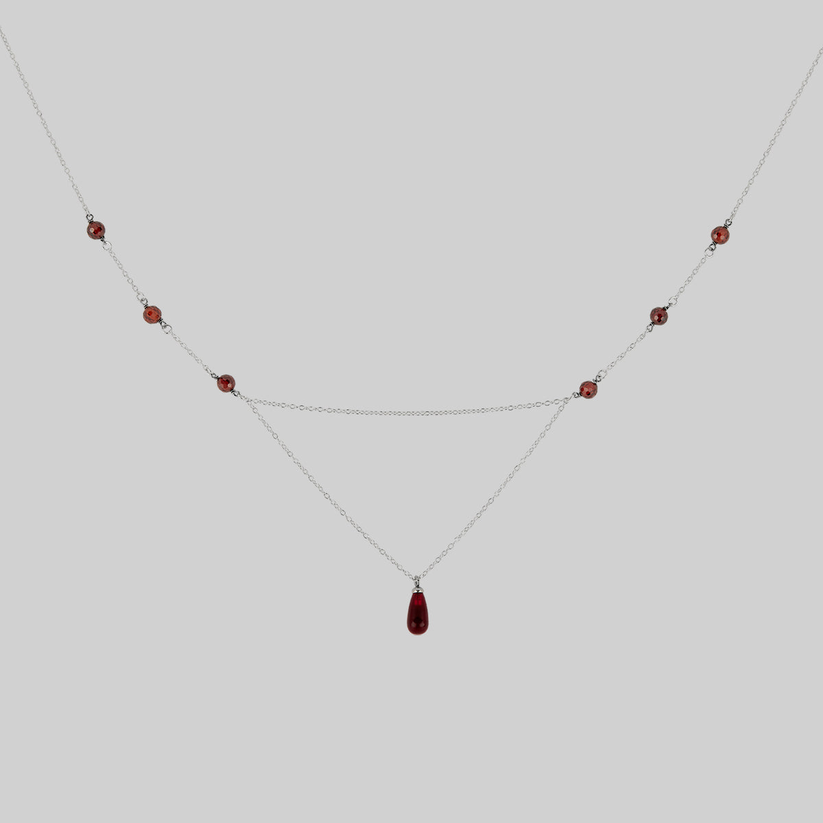 RELISH. Medieval Red Glass Droplet Necklace - Silver