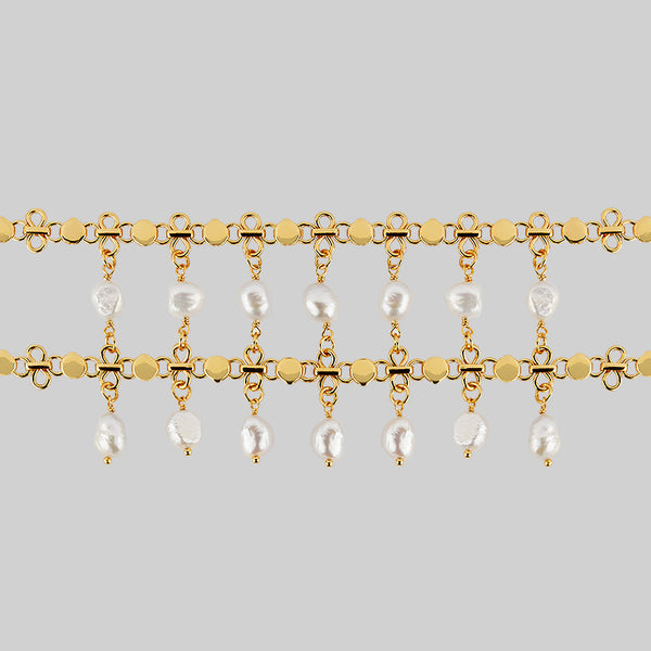 VALOUR. Double Chain Pearl Drop Choker - Gold – REGALROSE