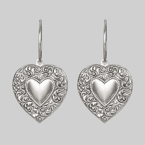 LOVE STRUCK. Heart Hoop Earrings - Silver – REGALROSE