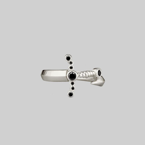 MAJESTY. Black Spinel Dagger Wrap Ring - Silver – REGALROSE