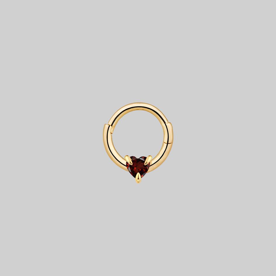 HEART & SOUL. Garnet Heart Septum Clicker Ring - Gold