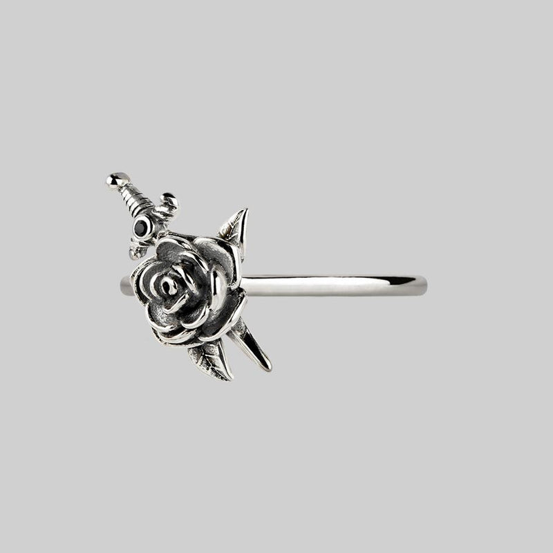RHAPSODY. Dagger Through Rose Ring - Silver
